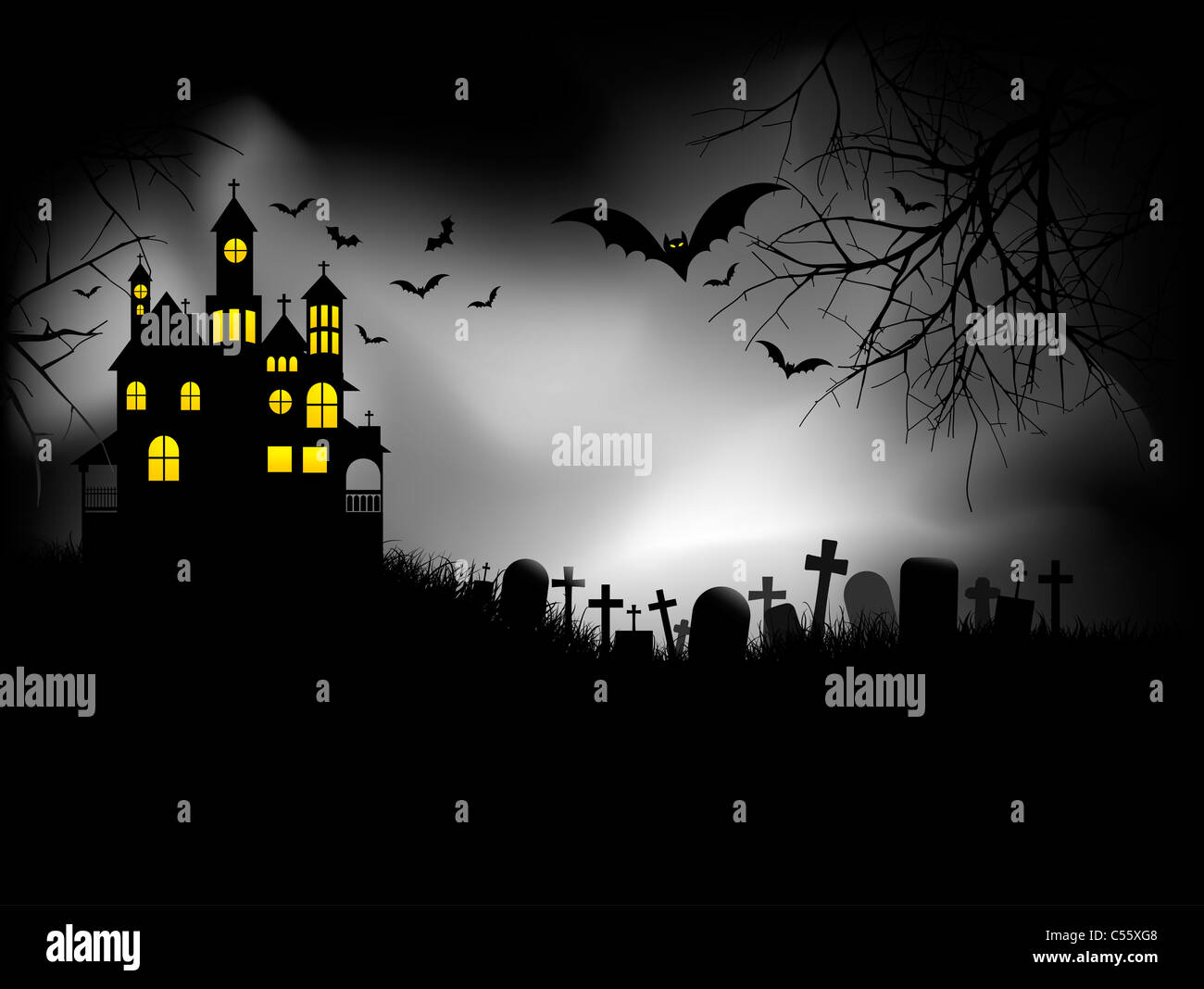 Haunted house on Halloween night Stock Photo - Alamy