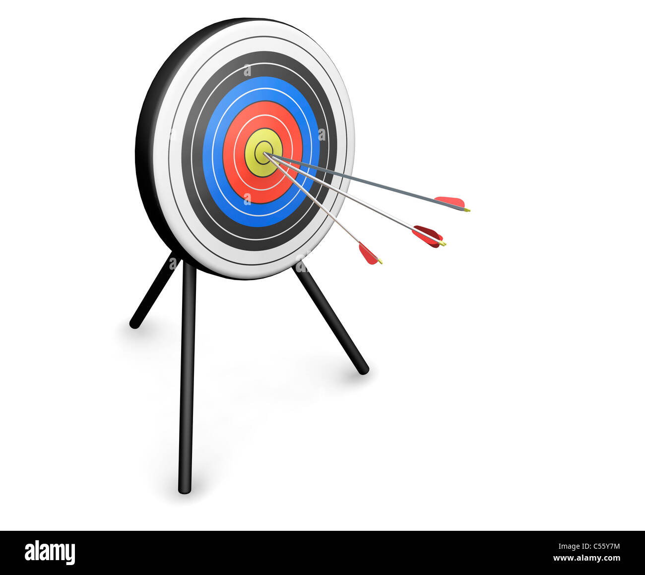 3d render arrows hitting bullseye Cut Out Stock Images & Pictures - Alamy