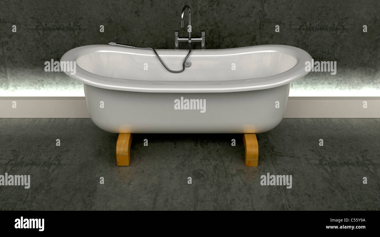 3D render of classic roll top bath and taps with shower attatchment in ...