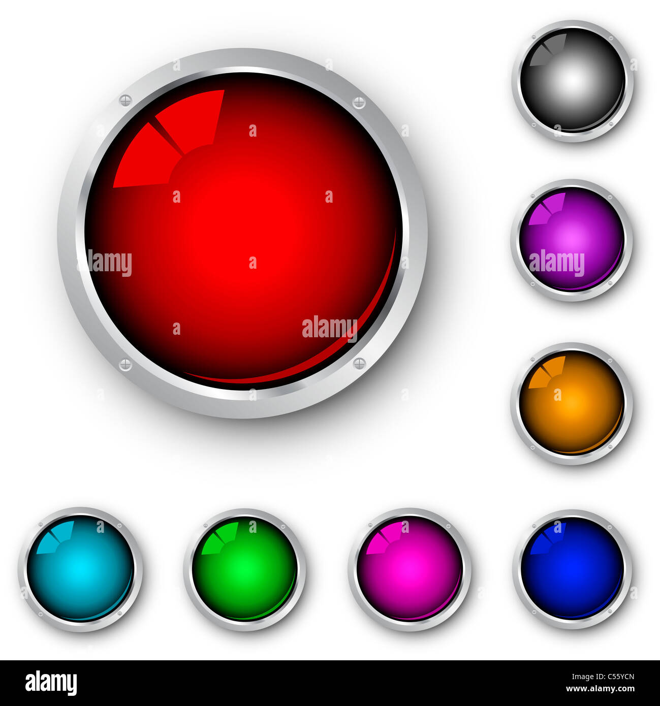 Collection of different coloured glossy metallic icons Stock Photo - Alamy