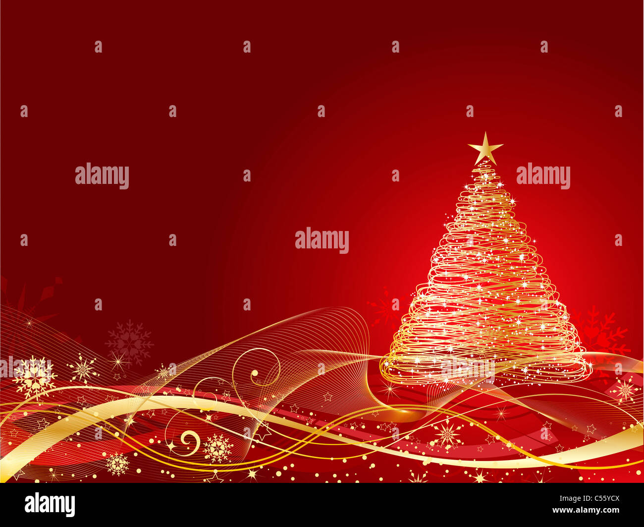 Golden Christmas tree on decorative background Stock Photo - Alamy