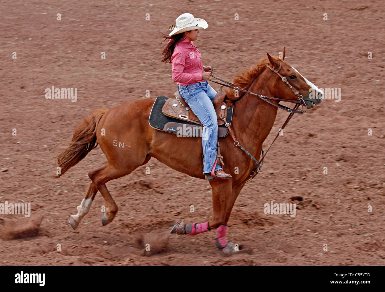Woman competing in the barrel racing event at the Annual Indian Rodeo ...
