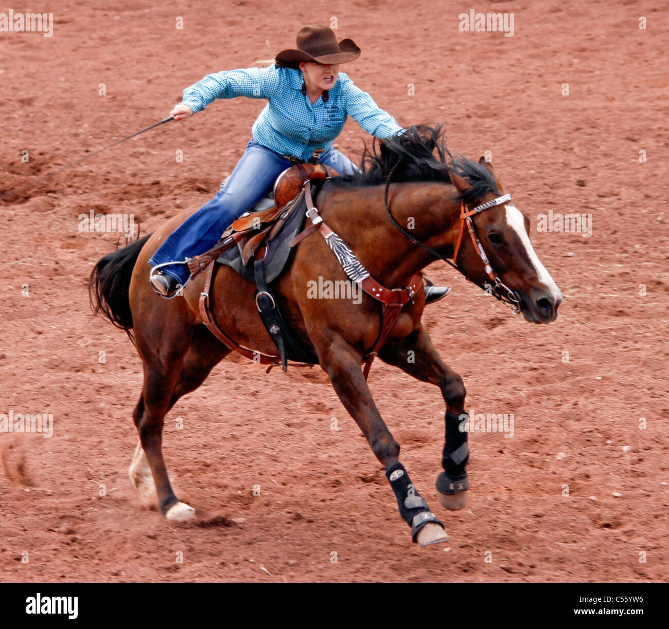 Woman competing in the barrel racing event at the Annual Indian Rodeo ...