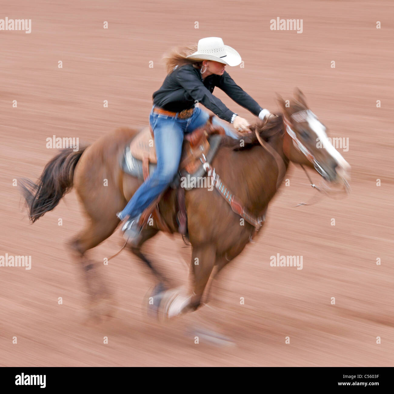 Woman competing in the barrel racing event at the Annual Indian Rodeo ...