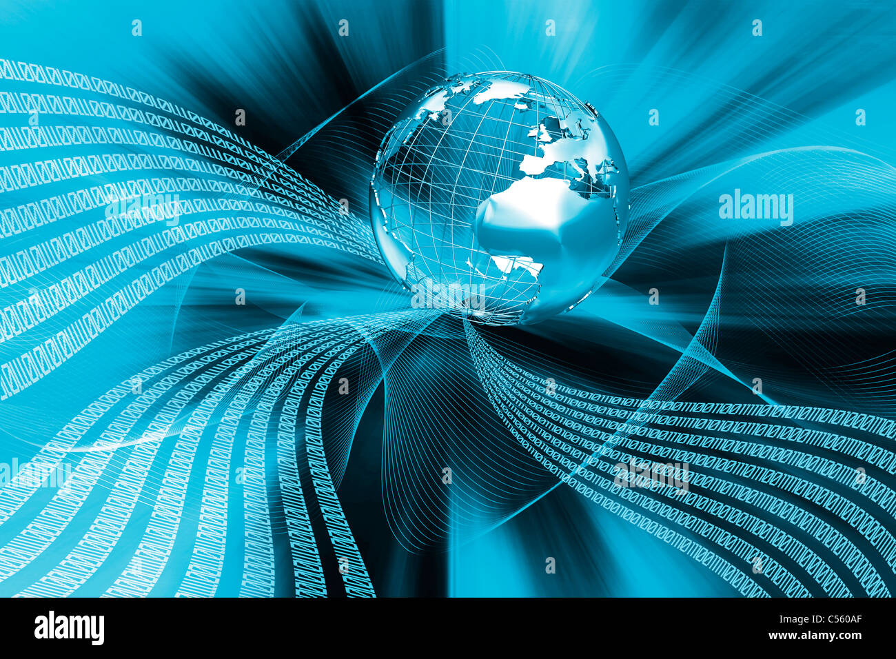 Wireframe globe on binary code background Stock Photo - Alamy