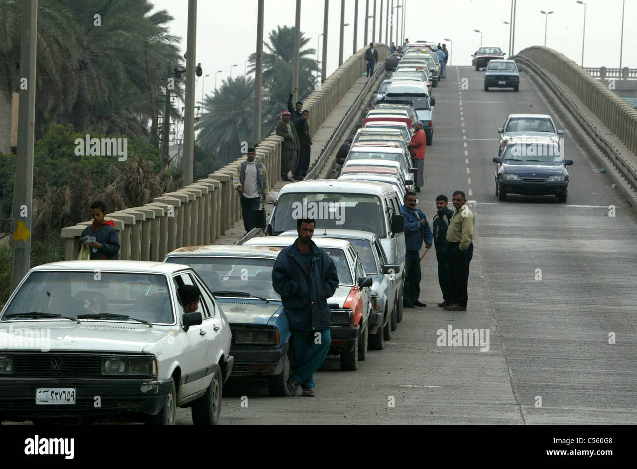 Long line of cars in queue for fuel, Iraq, Middle East Stock Photo - Alamy