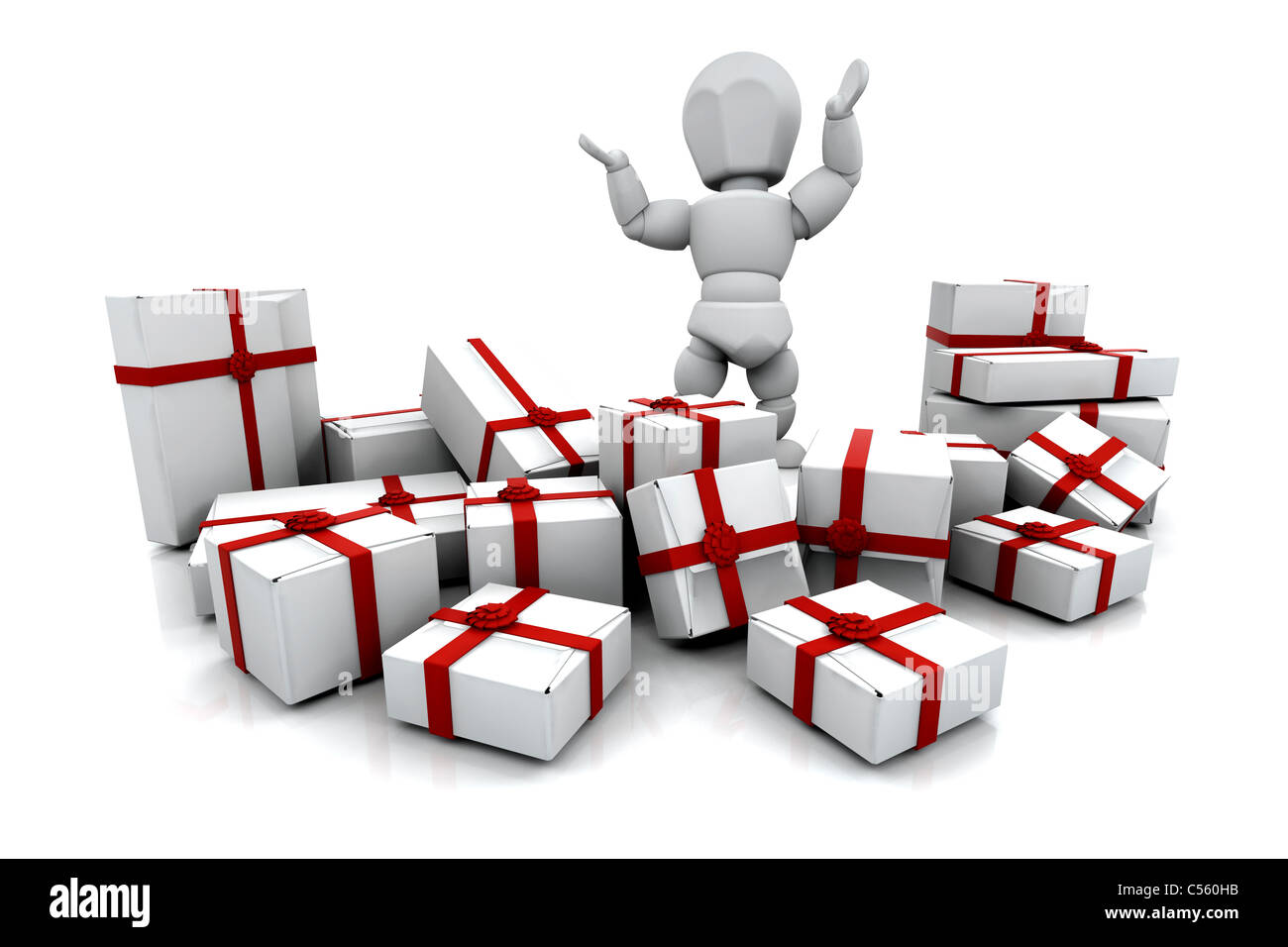 Someone with a stack of Christmas presents Stock Photo - Alamy