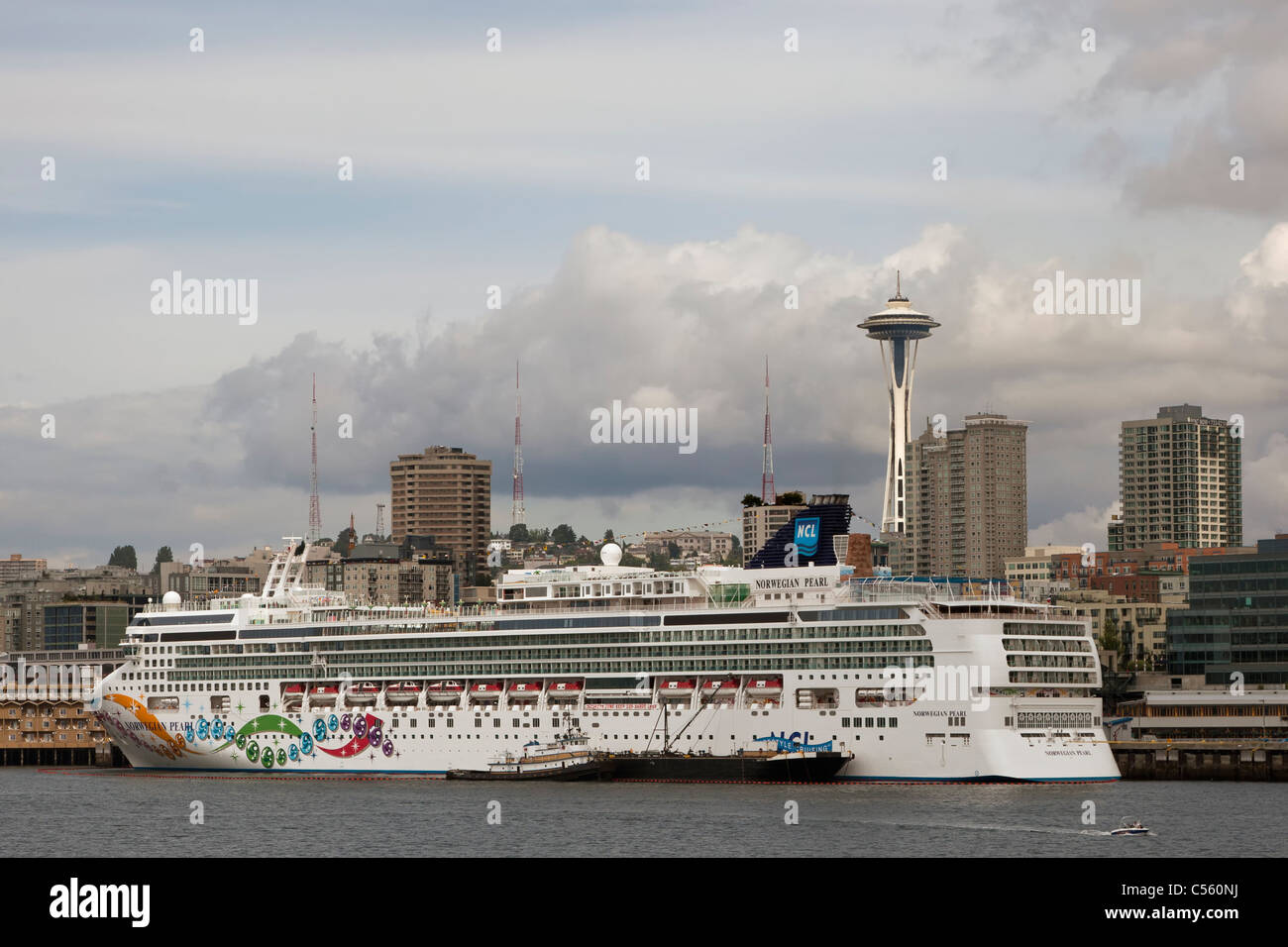 Cruise ship at a harbor, Port Of Seattle, Space Needle, Seattle ...