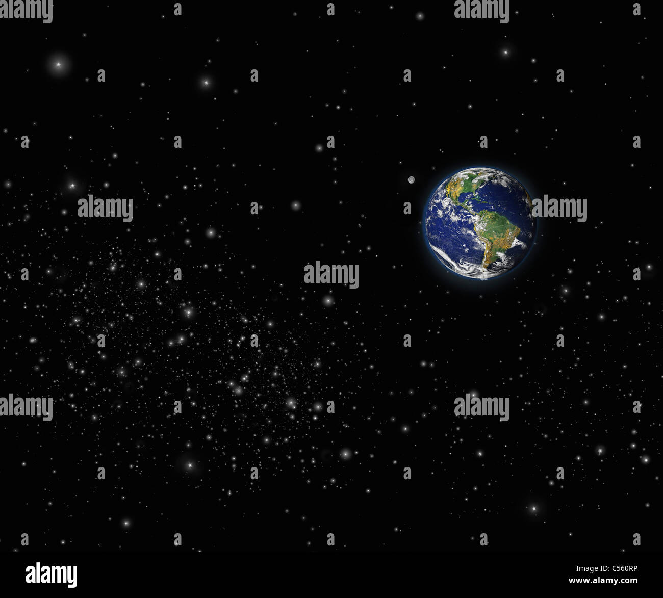 Planet Earth in a field of stars Stock Photo - Alamy