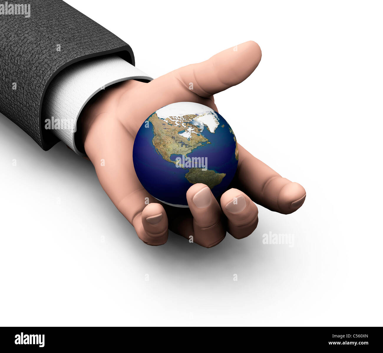 3D render of the world in a mans hand Stock Photo - Alamy