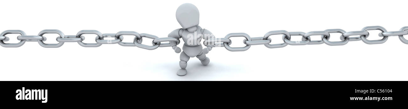 3D render of a man holding a chain together Stock Photo - Alamy