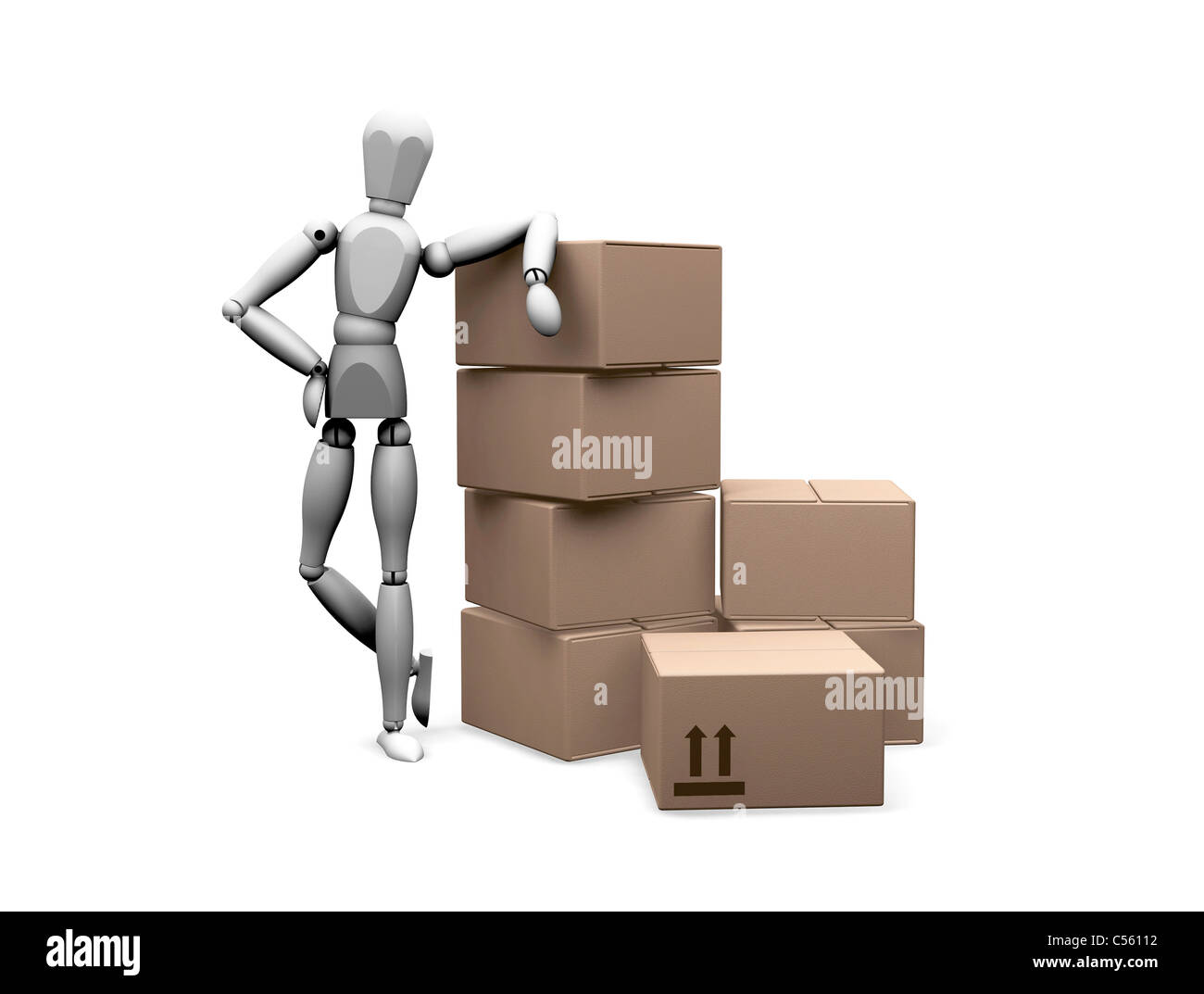 3D render of a man leaning on boxes Stock Photo - Alamy