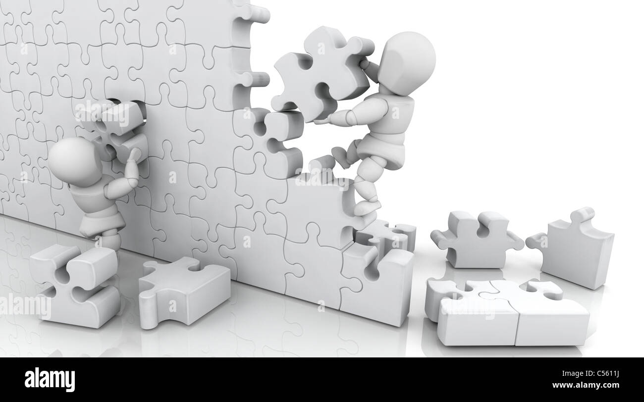3D render of men solving a jigsaw puzzle Stock Photo - Alamy