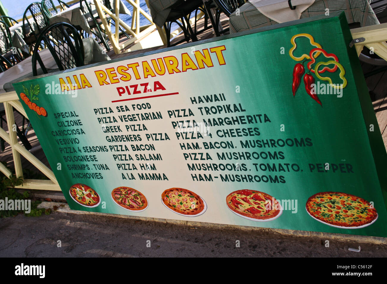 Hersonissos crete greece greek restaurant menu Stock Photo - Alamy