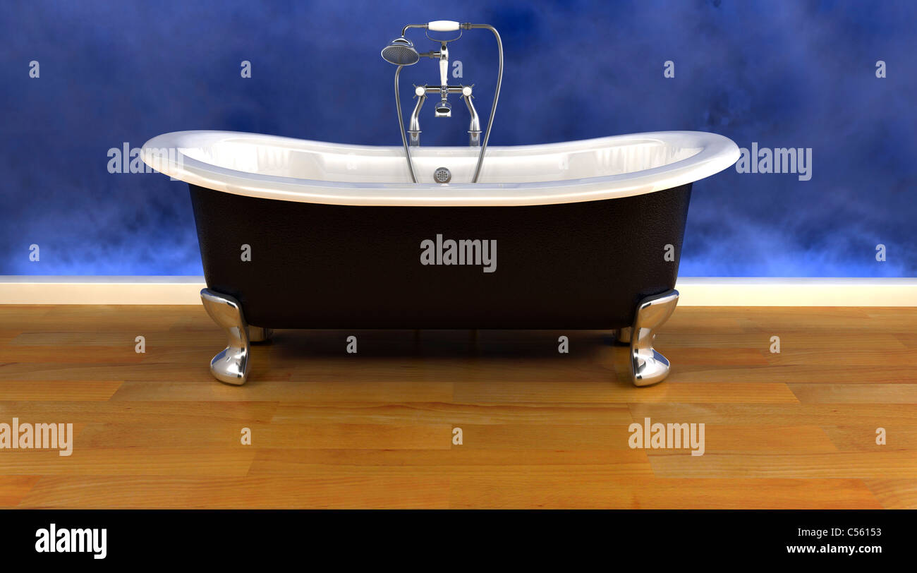3D render of classic roll top bath and taps with shower attatchment in ...