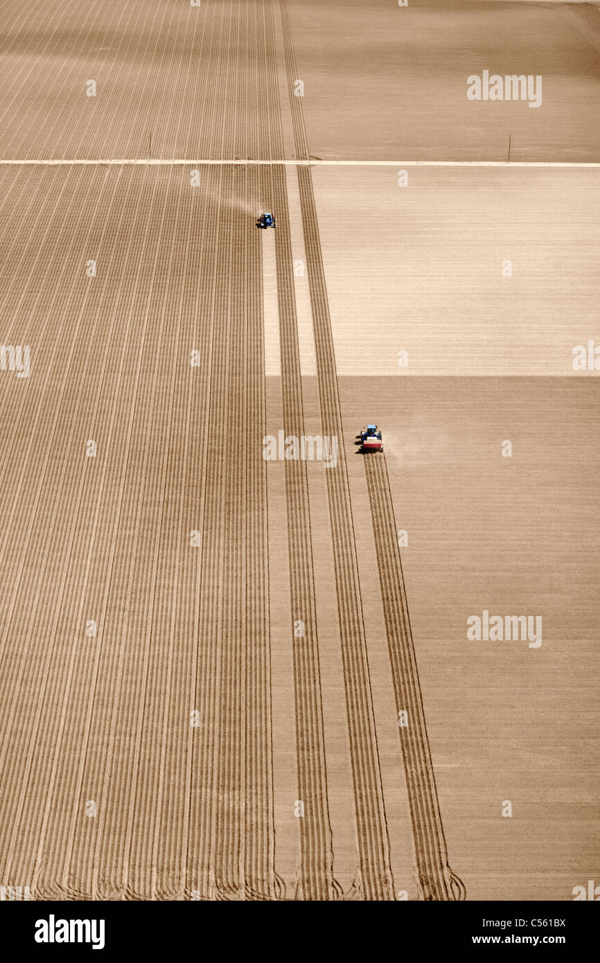 An aerial view of planting in farm fields Stock Photo - Alamy