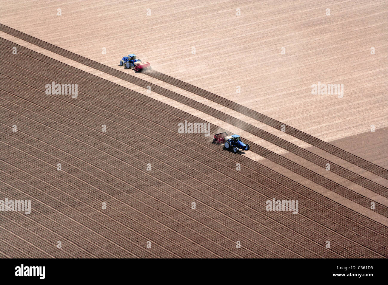 An aerial view of planting in farm fields Stock Photo - Alamy