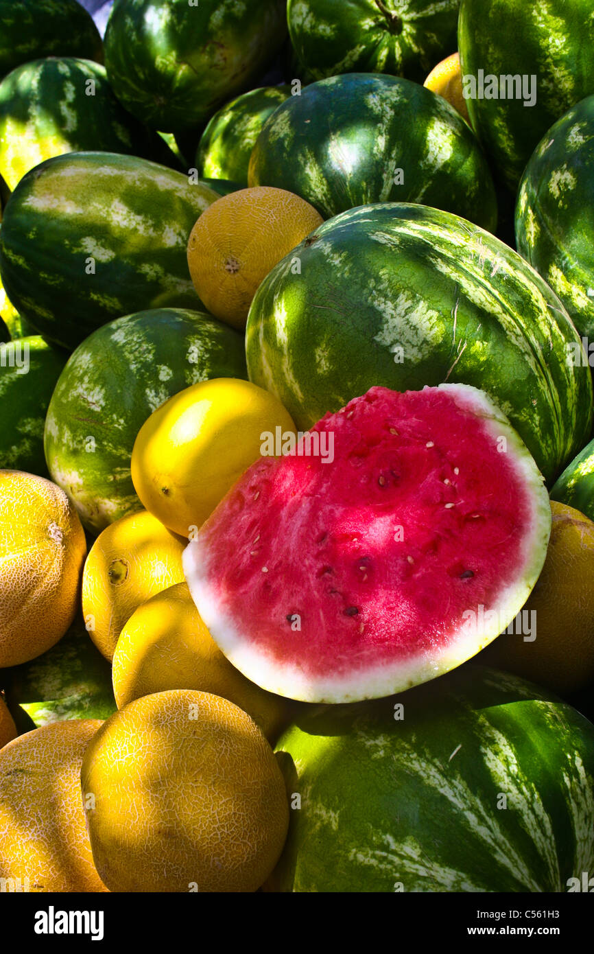 Fresh fruit watermelon display hersonissos crete Stock Photo - Alamy