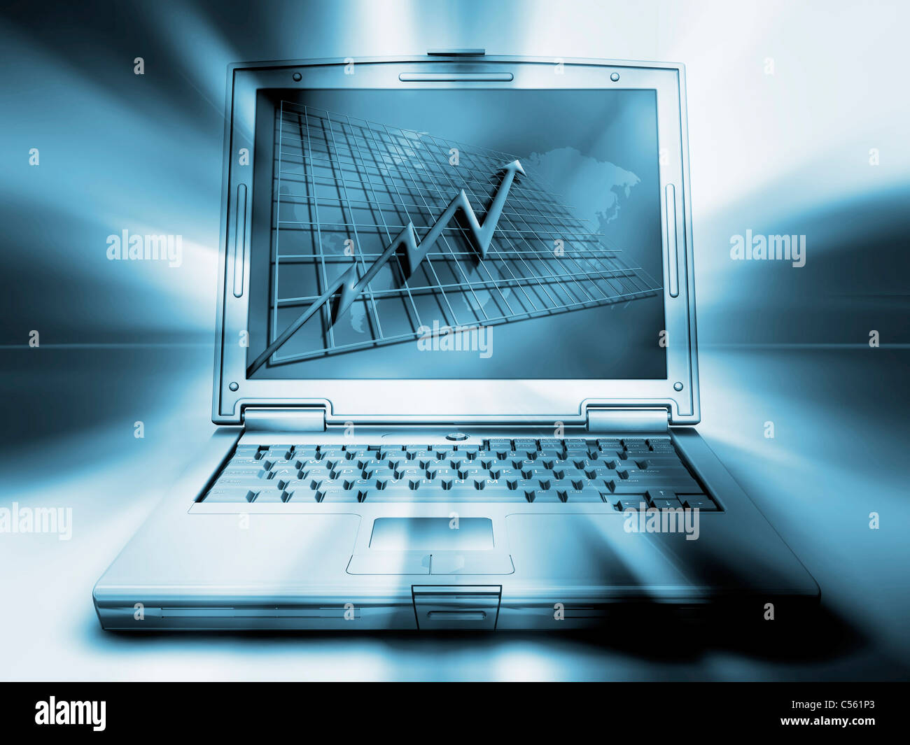 Laptop with graph showing rising profits on screen Stock Photo - Alamy