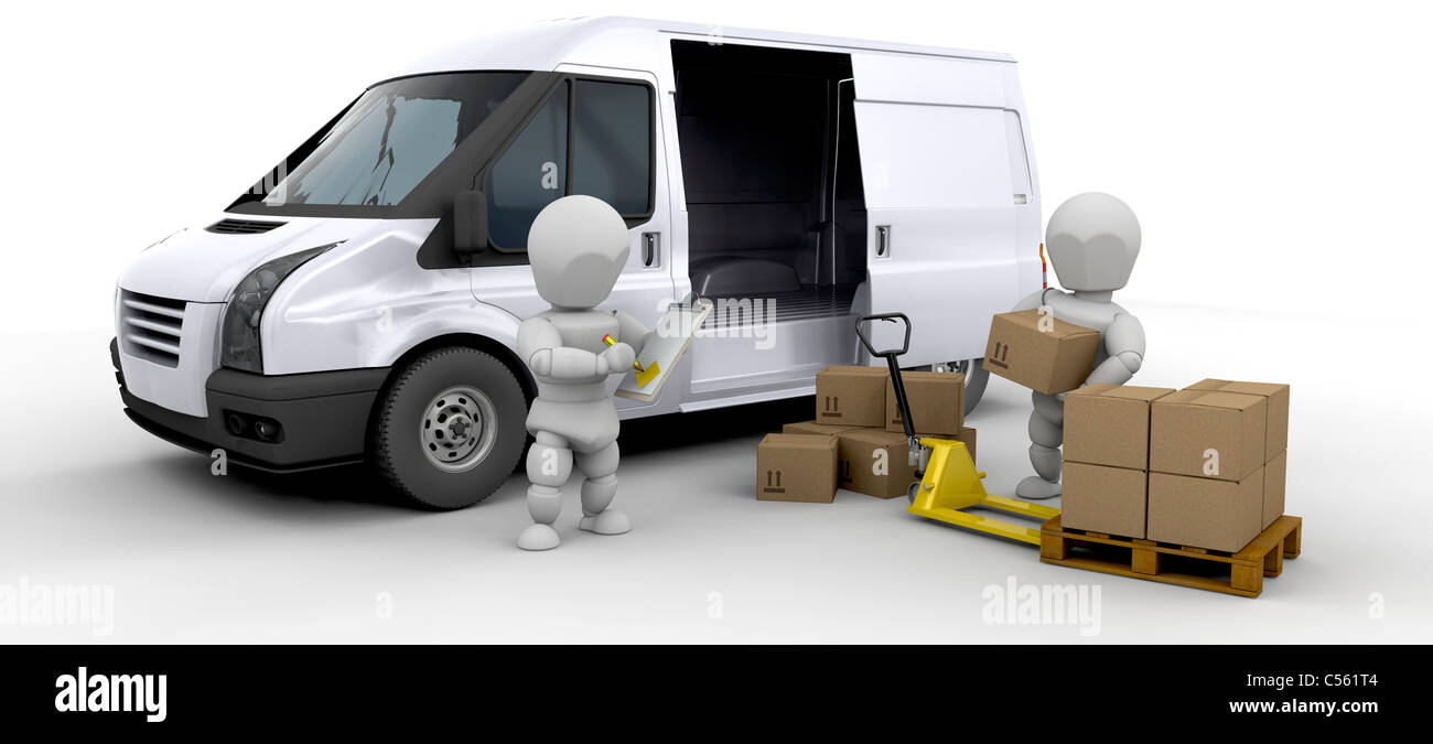Workers loading a van with boxes Stock Photo - Alamy