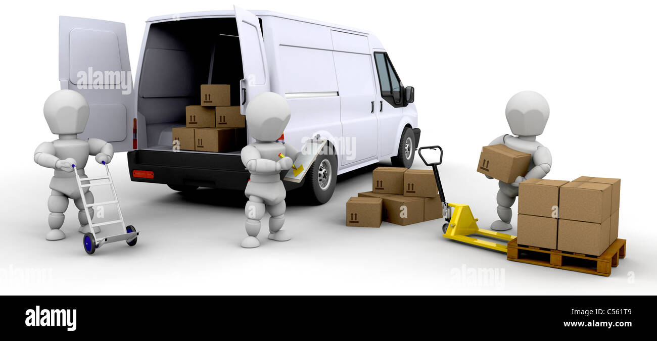 Workers loading a van with boxes Stock Photo - Alamy