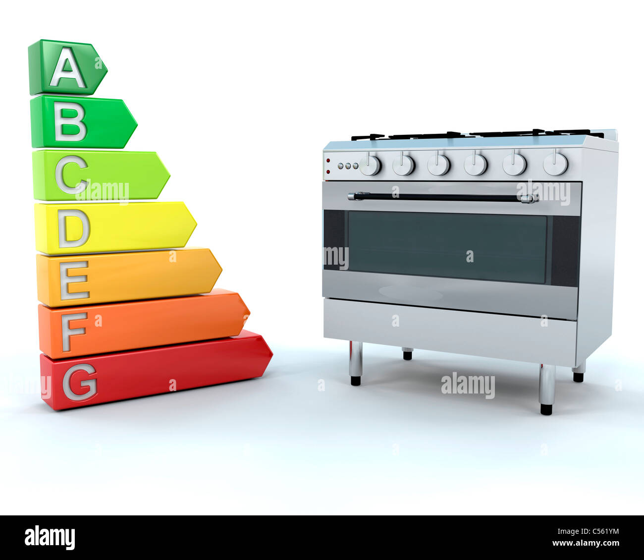 3D render of a Range Cooker and Energy Ratings Stock Photo - Alamy