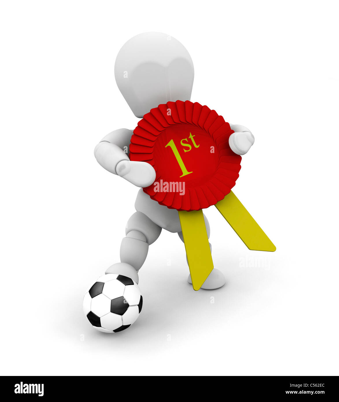 3D render of someone with a football and a first prize ribbon Stock ...