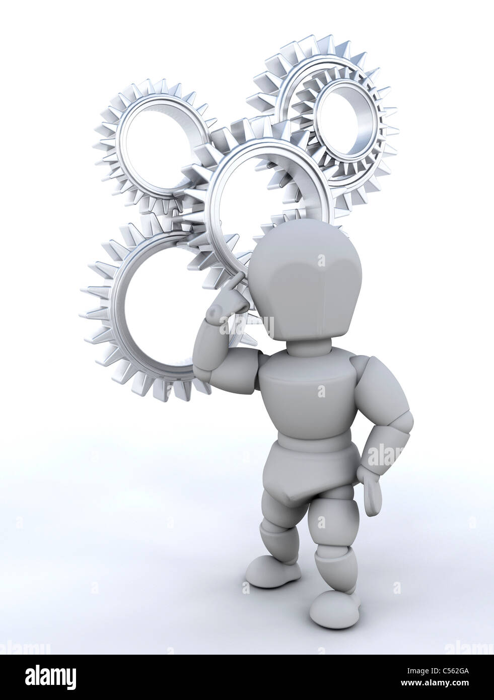 Someone thinking with gears in background Stock Photo - Alamy