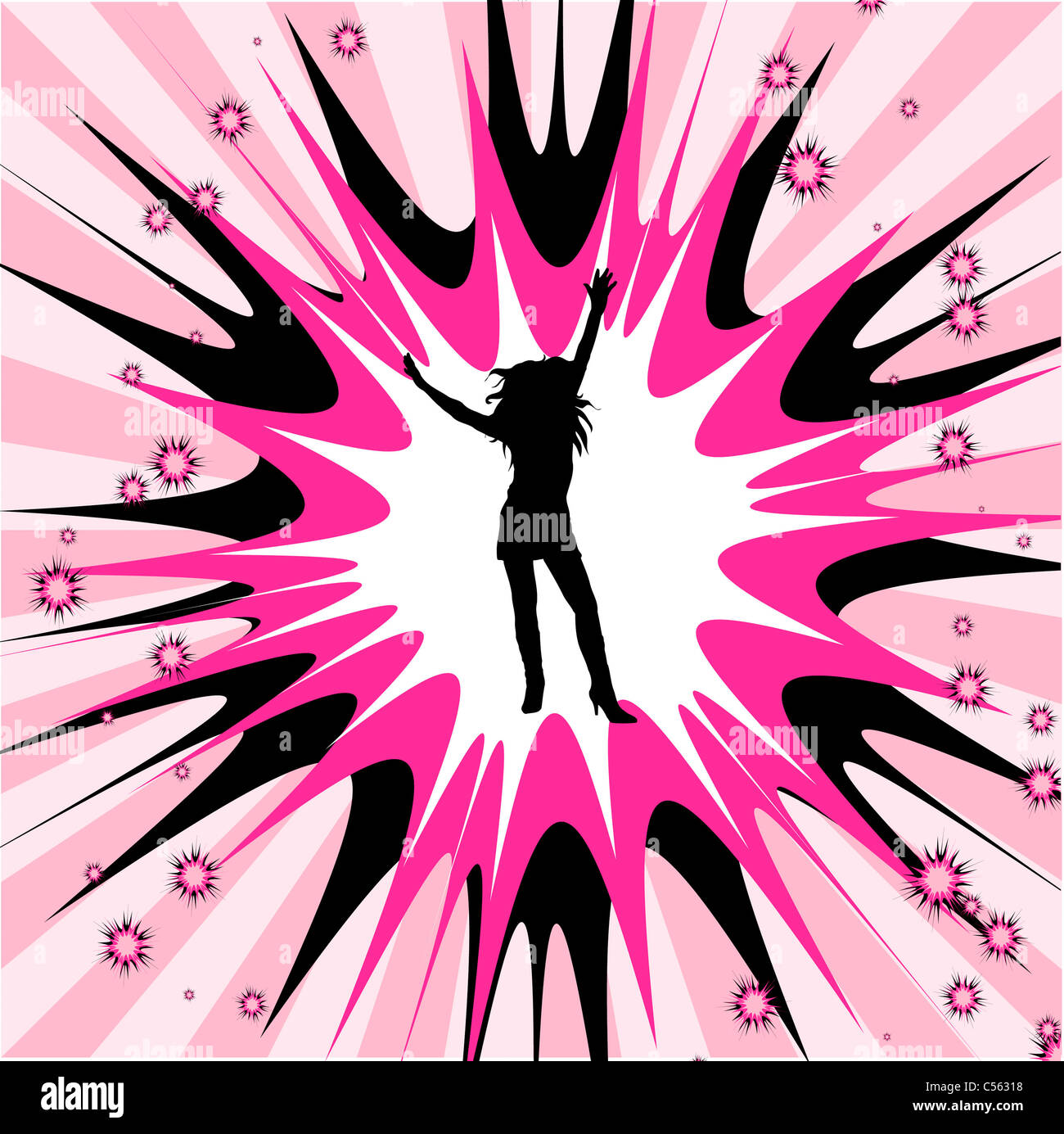 Silhouette of a female on a starburst Stock Photo - Alamy