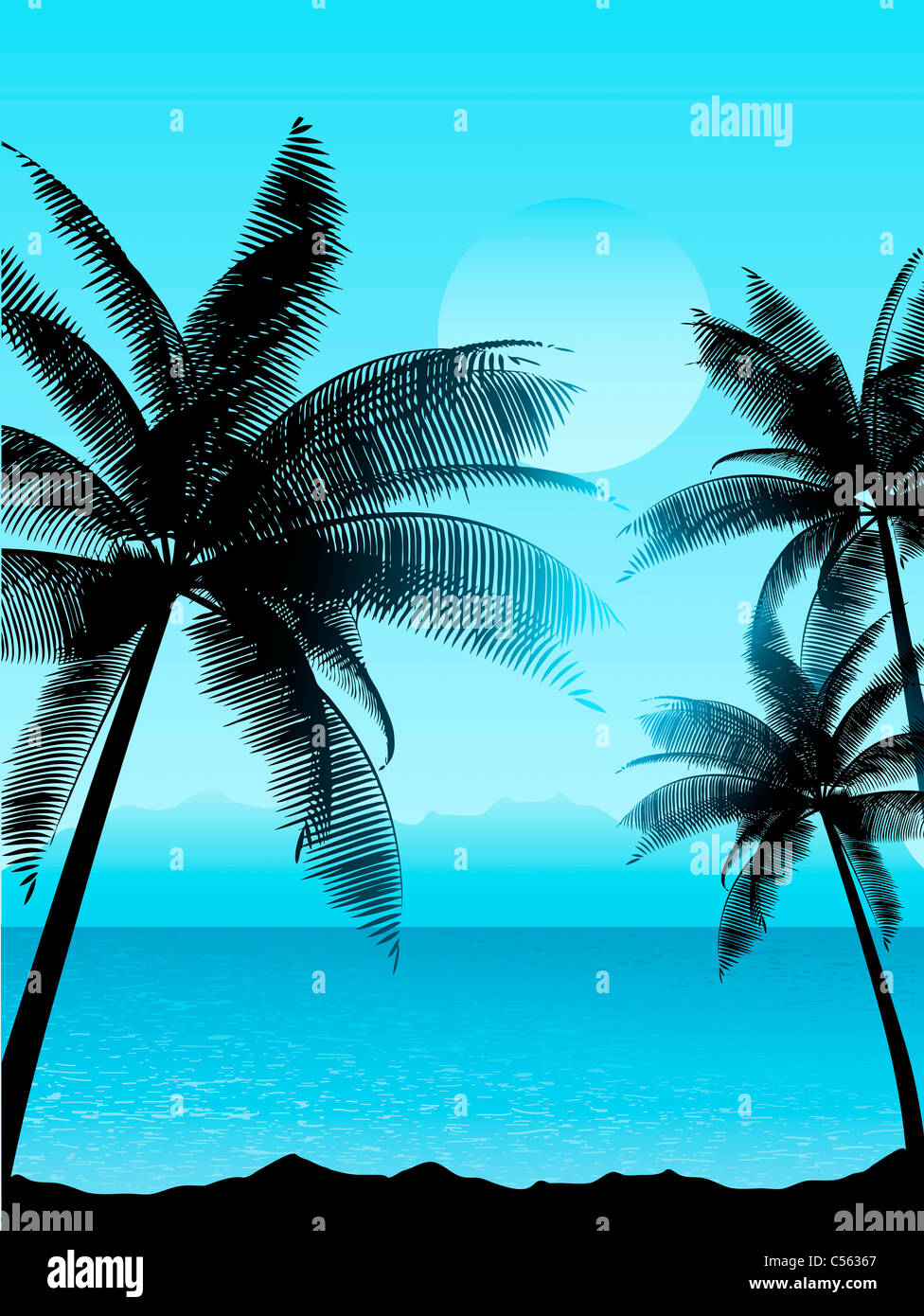 Tropical scene with palm trees Stock Photo - Alamy