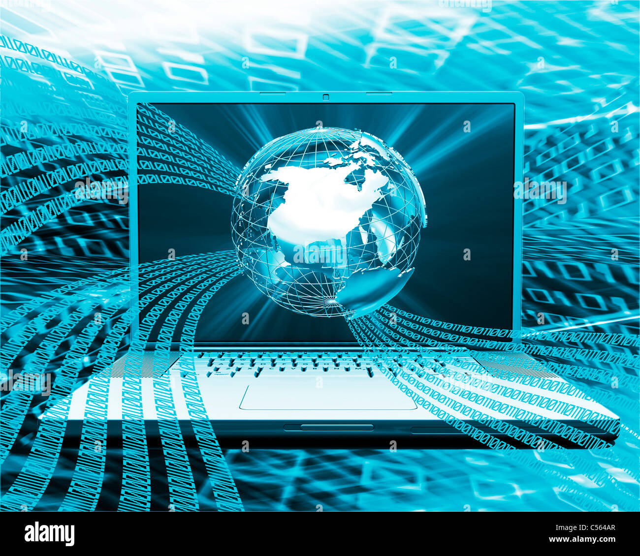 Globe background with binary code flowing from a computer Stock Photo ...