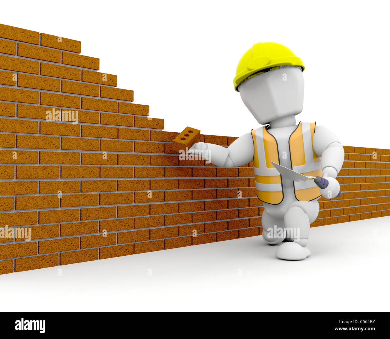 3D construction worker building a wall Stock Photo - Alamy