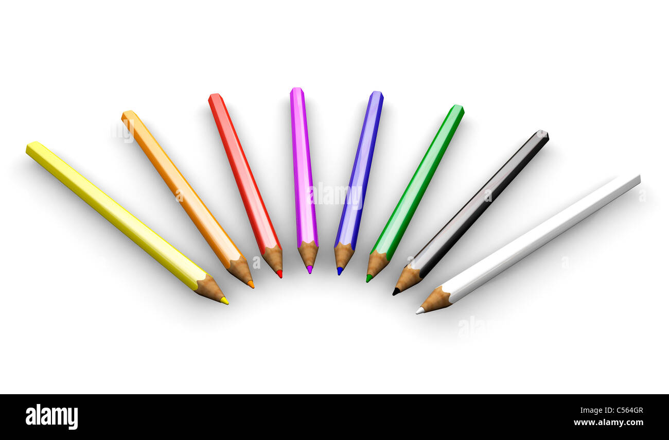 3D render of colour pencils Stock Photo - Alamy