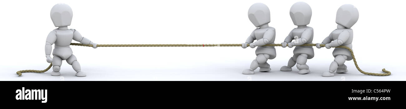 3D render of men pulling on a rope Stock Photo - Alamy