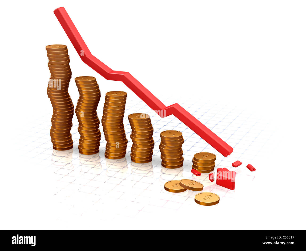 3D render depicting falling profits Stock Photo - Alamy