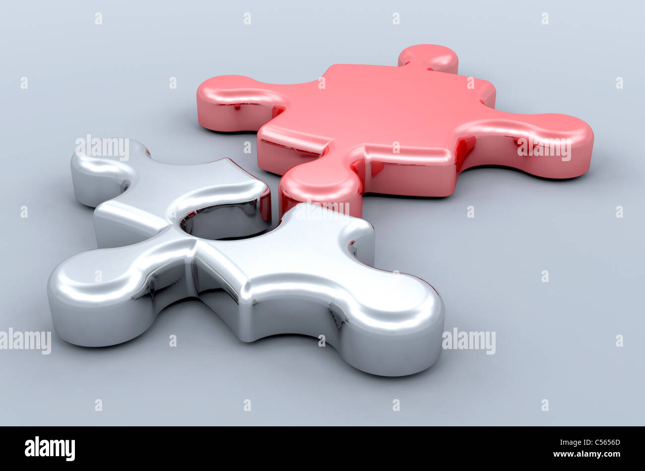 3D render of 2 jigsaw pieces connecting Stock Photo - Alamy