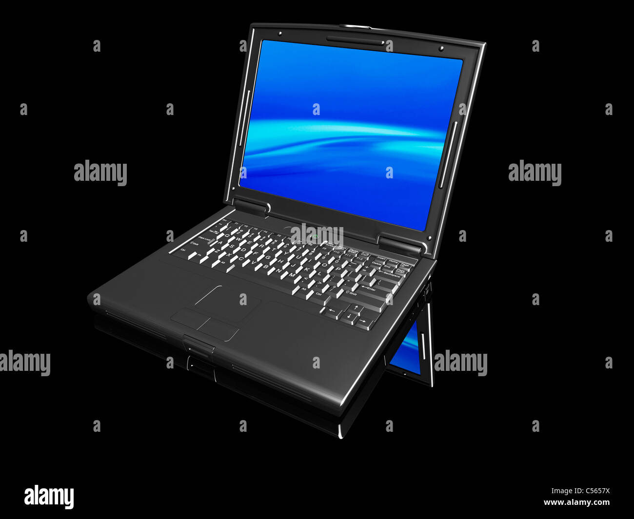3D render of a black laptop on a black background Stock Photo - Alamy
