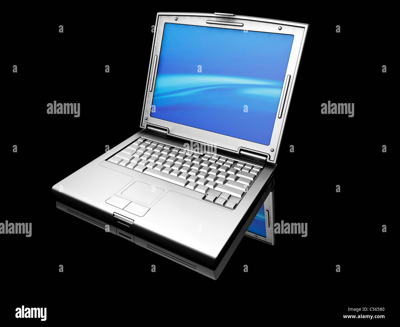 3D render of a titanium laptop on a black background Stock Photo - Alamy