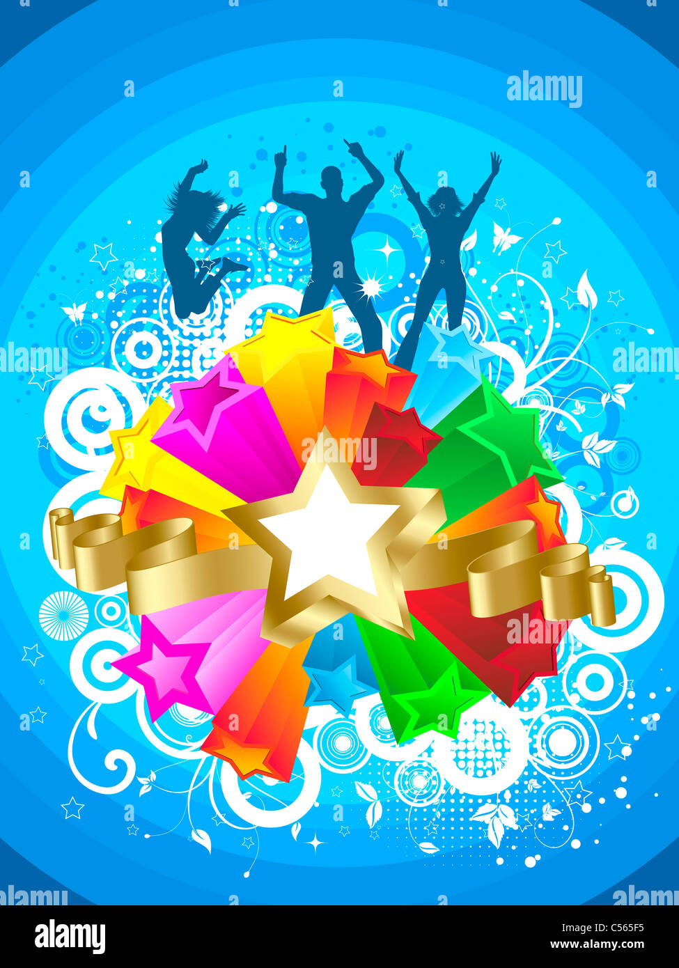 Silhouettes of people dancing on funky retro background Stock Photo - Alamy