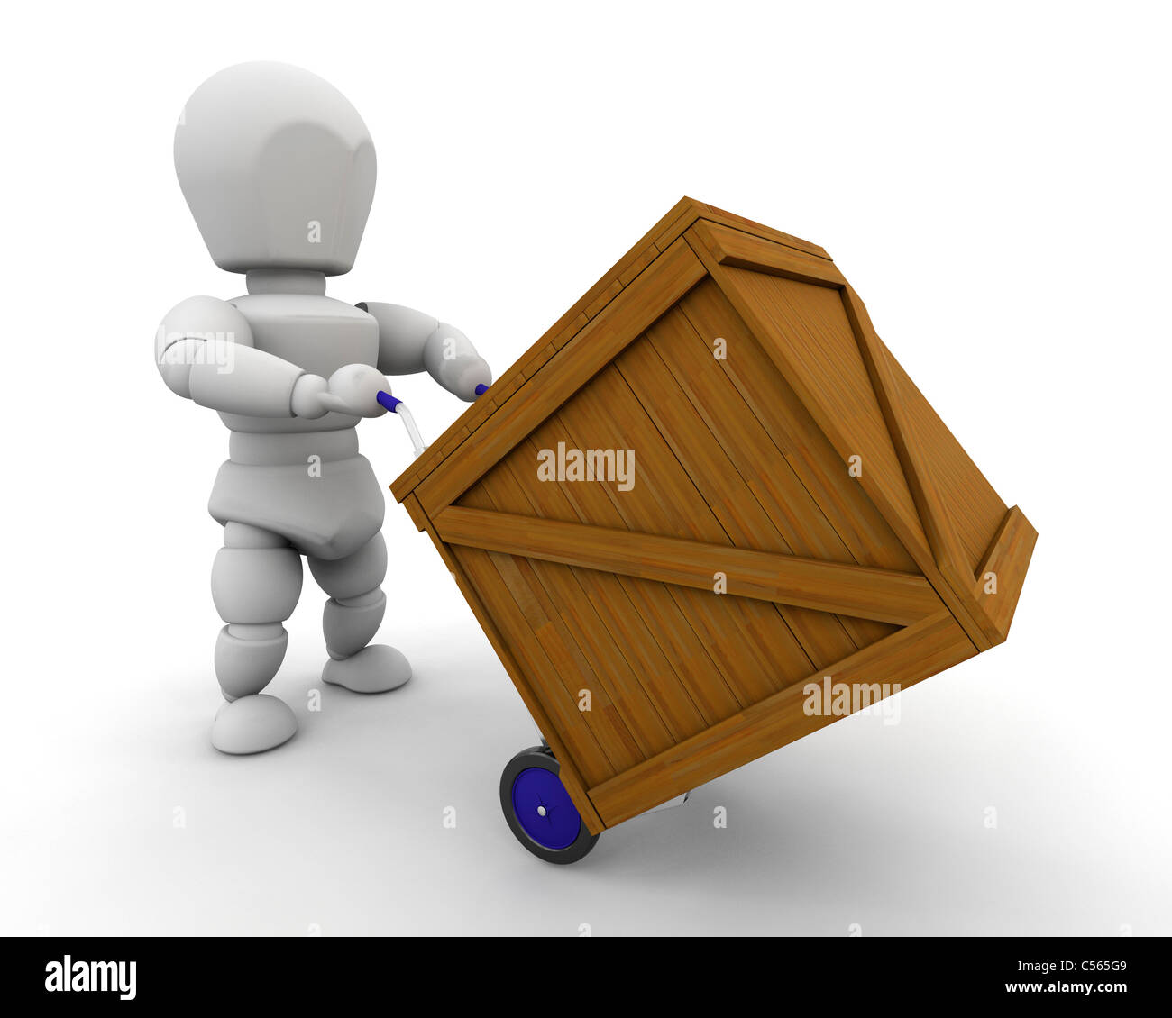 3D render of man moving crate Stock Photo - Alamy