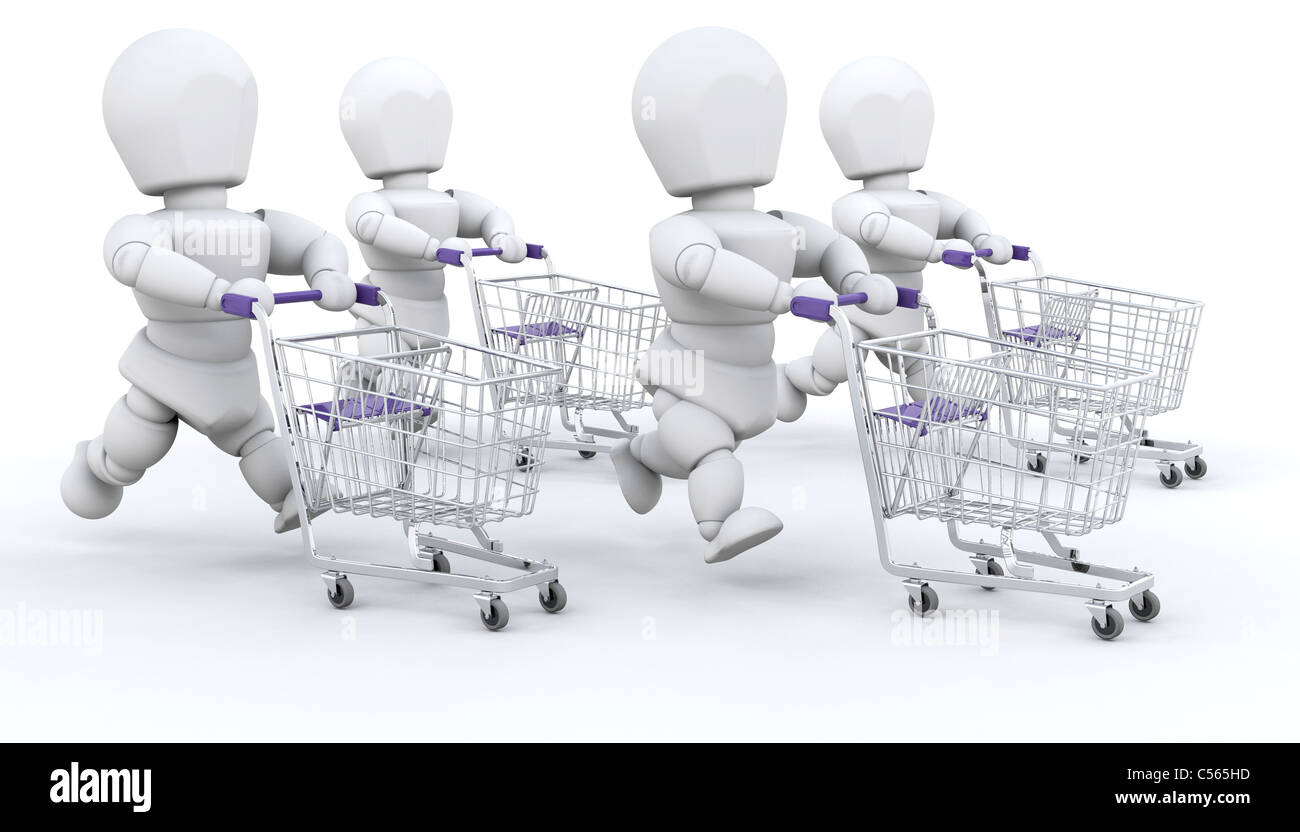 People running with shopping trolleys Stock Photo - Alamy