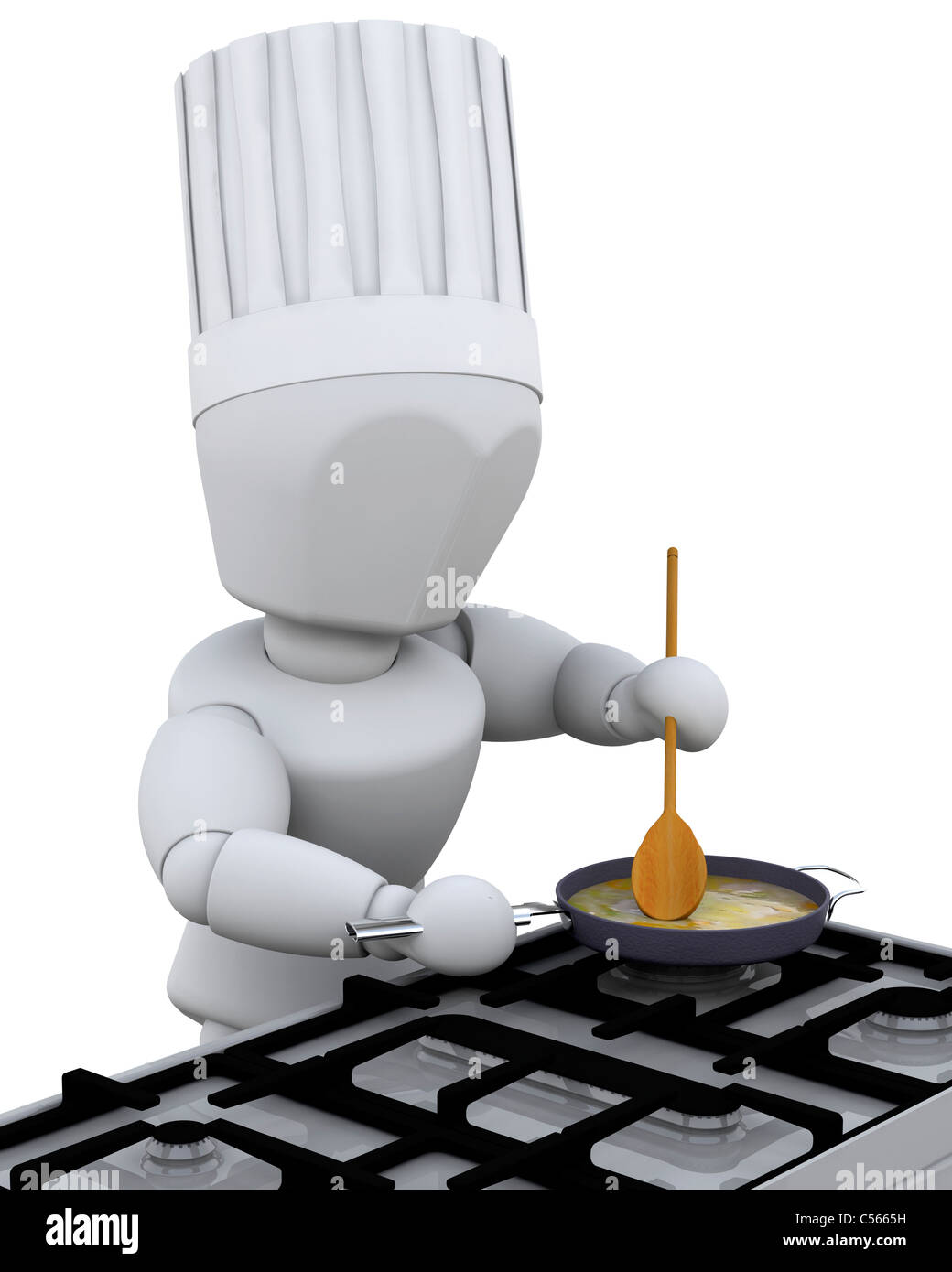 3D render of chef cooking in a pan on a stove Stock Photo - Alamy
