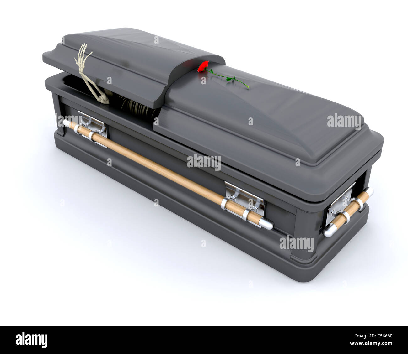 3D render of a skeleton emerging out of a coffin Stock Photo - Alamy