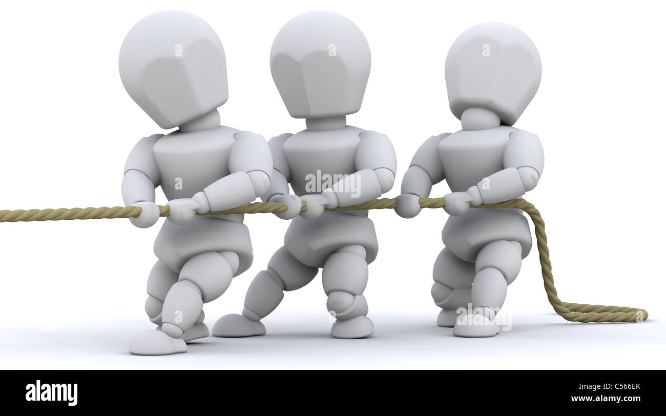 3D render of men pulling on a rope Stock Photo - Alamy