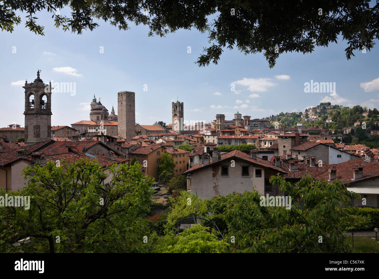 View to the towers of Bergamo from the Rocca fortress Stock Photo - Alamy