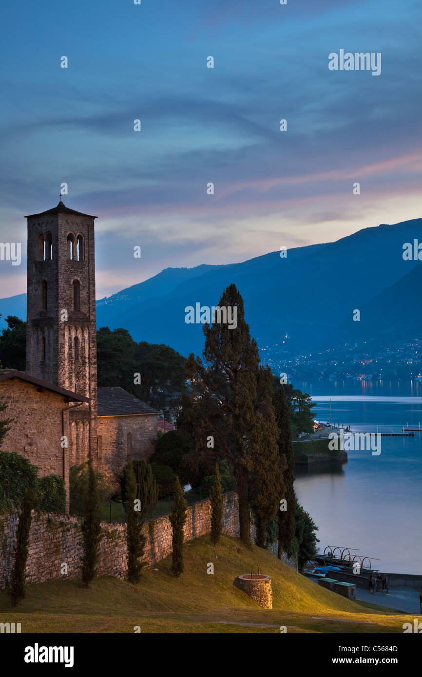 Old church in the evening at the shore of lake Como in Bellagio, Italy ...