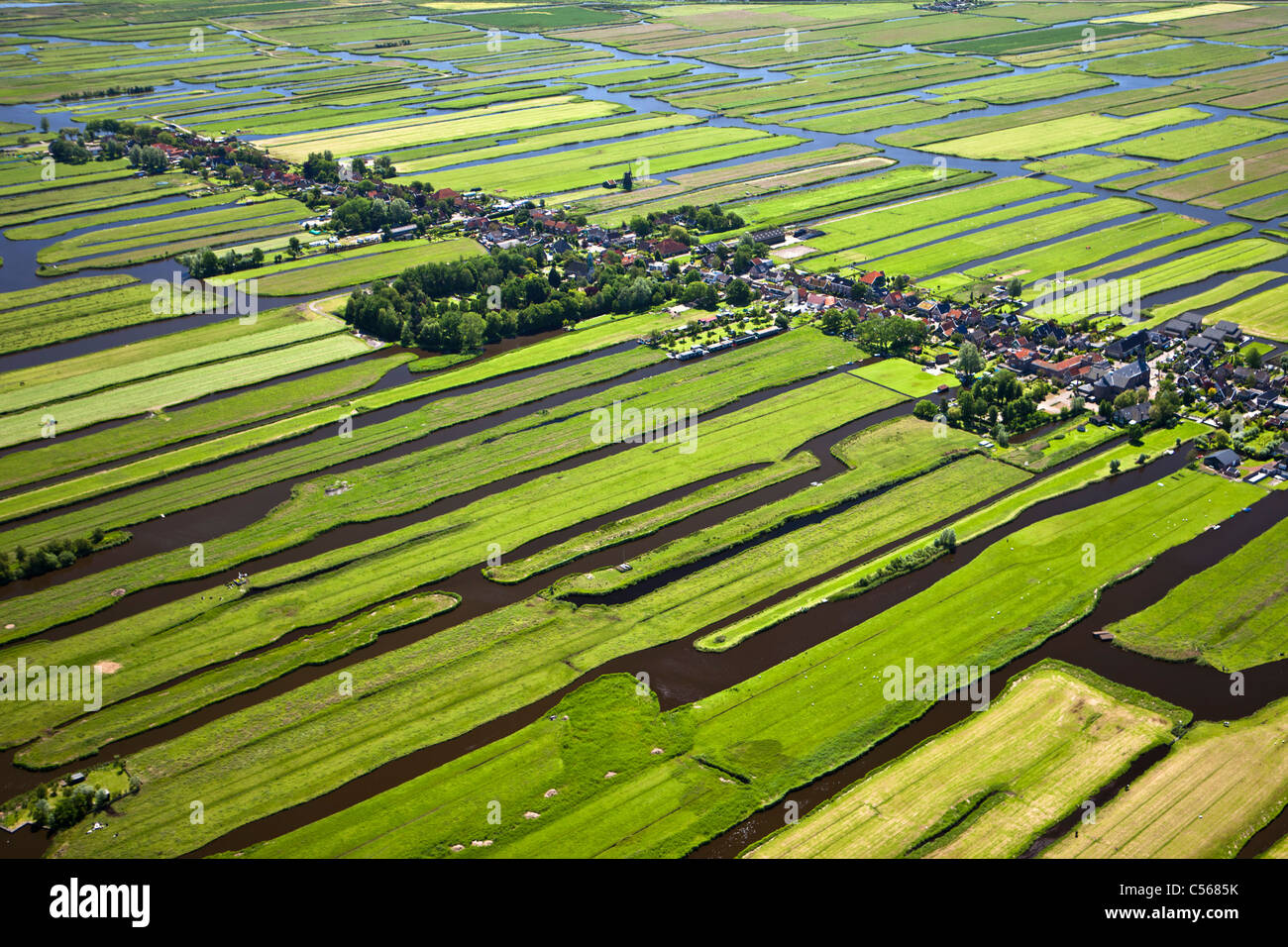 Netherlands, Wormer, Polder with village and farmland. Aerial Stock ...