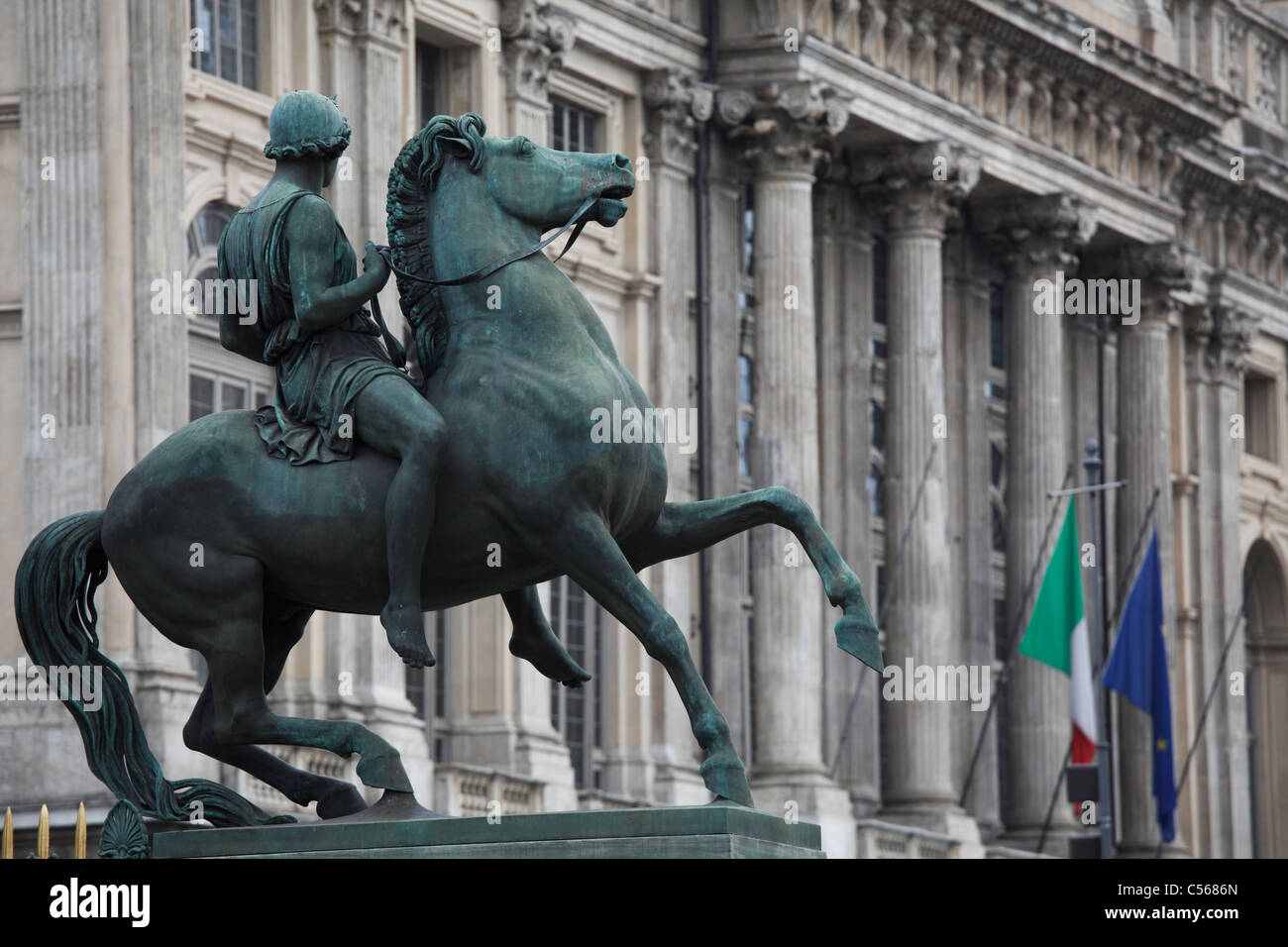 Statue of Pollux one of the two Dioscuri with Palazzo Madama on the ...
