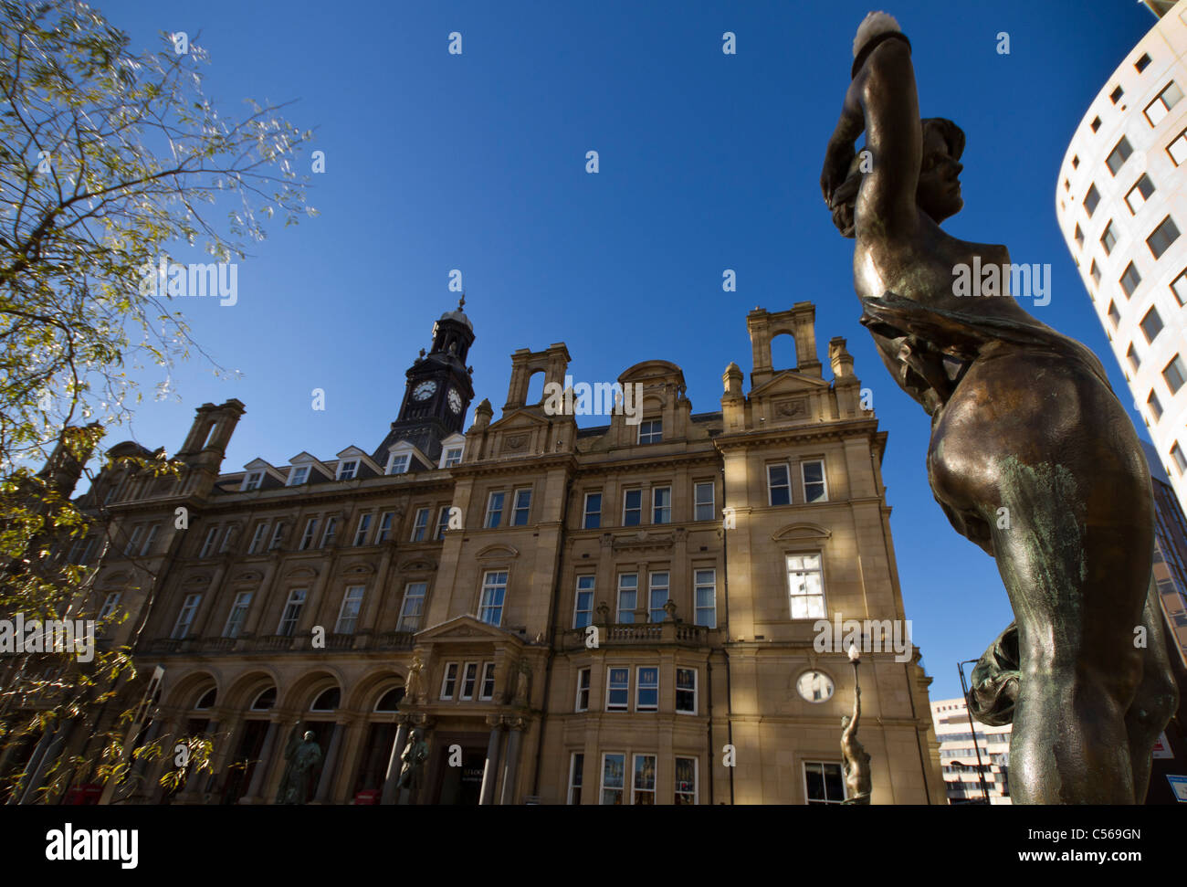 Nymph statues outside the old post office building City Square Leeds ...