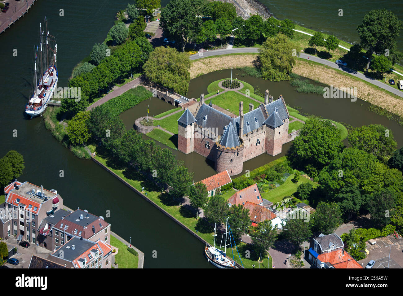 The Netherlands, Medemblik, Castle called Radboud. Aerial Stock Photo ...